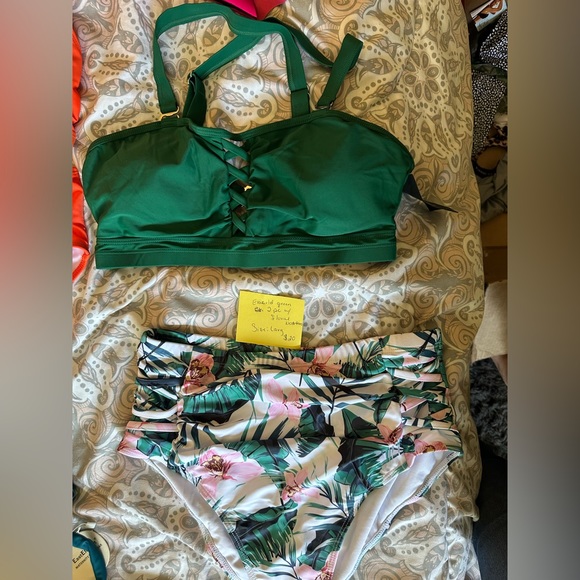 Swim | Emerald Green Bathing Suit With Floral Bottoms | Poshmark